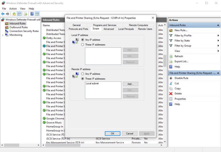 Modifying the Scope of Windows Firewall Rules to Allow Connections Only ...